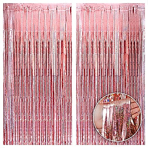 KatchOn, Rose Gold Sweet 16 Backdrop with Iridescent Rose Gold Fringe Curtain - 72 x 44 Inch, Pack of 3 | Rose Gold Streamers, Sweet 16 Birthday Backdrop for 16 Birthday Decor | Rose Gold Party Decor