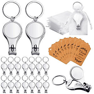 30 Set Silver Nail Clipper Keychain Bottle Opener with Tag Cards Organza Bags for Party Wedding Favor Souvenirs Guest Gift(Classic Style)