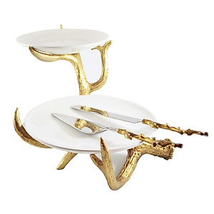 RS Accessories LLC Server Set, Cake, Pie, Desert Flatware Set, Tree Branch Design, 2-Piece 18/10 Stainless Steel with Brass Handles (Light Antique Gold Finish)…