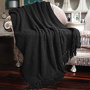 Home Soft Things Black Throw Blanket Knitted Tweed Throw 60'' x 80'', Raven, Super Soft Cozy Warm Comfortable Breathable Throw for Living Room Chair Couch Bed Sofa Bedroom Home Décor
