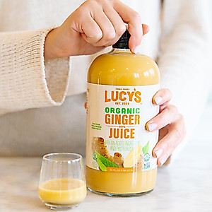 Lucy's Family Owned - PERUVIAN Organic 99% Pure Ginger Juice, 34 oz. Glass Bottle (Made From Fresh Pressed)