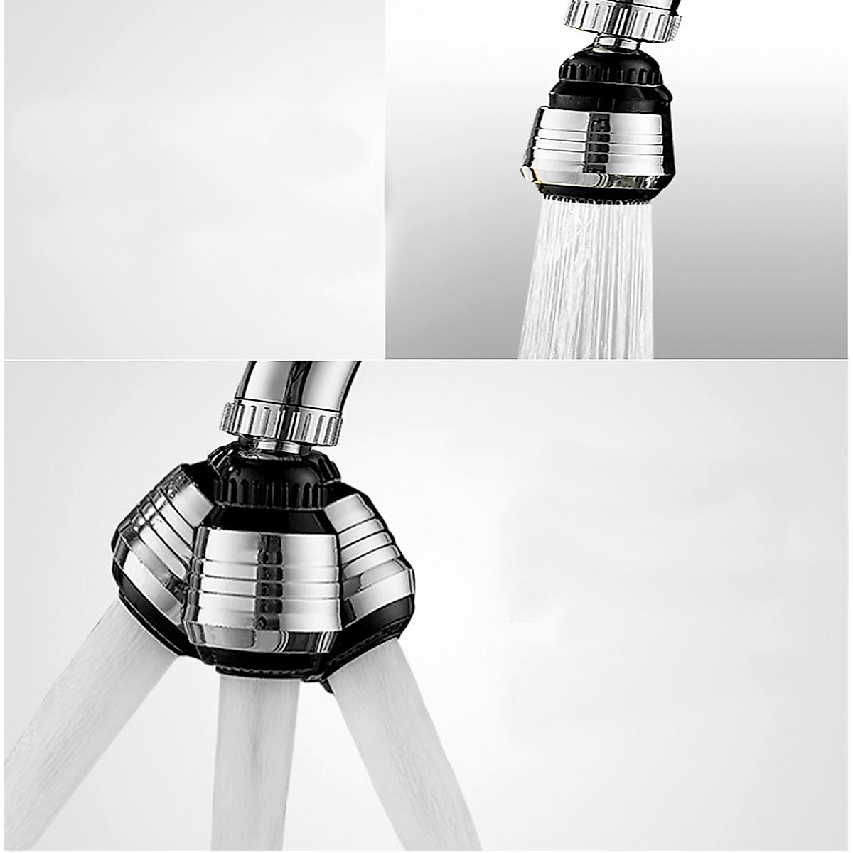 Castuvy 360-Degree Rotating Double-Sided 2 Spray Mode Faucet Water Saving Device, Splash Faucet, Water Saving Flow 2.0 GPM, Silver Chrome, Two Kinds of Specifications, Sets of 4