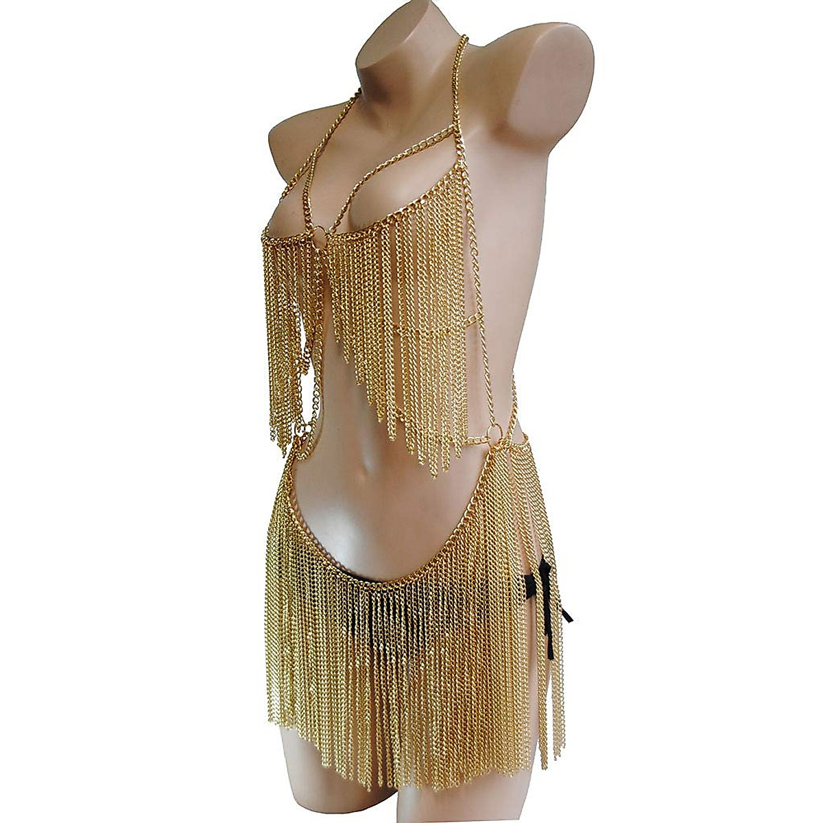 Yixin Women's metal body chain set Indian belly chain Bohemian jewelry bikini Halloween Costume Party (gold) (4001-GOLD)