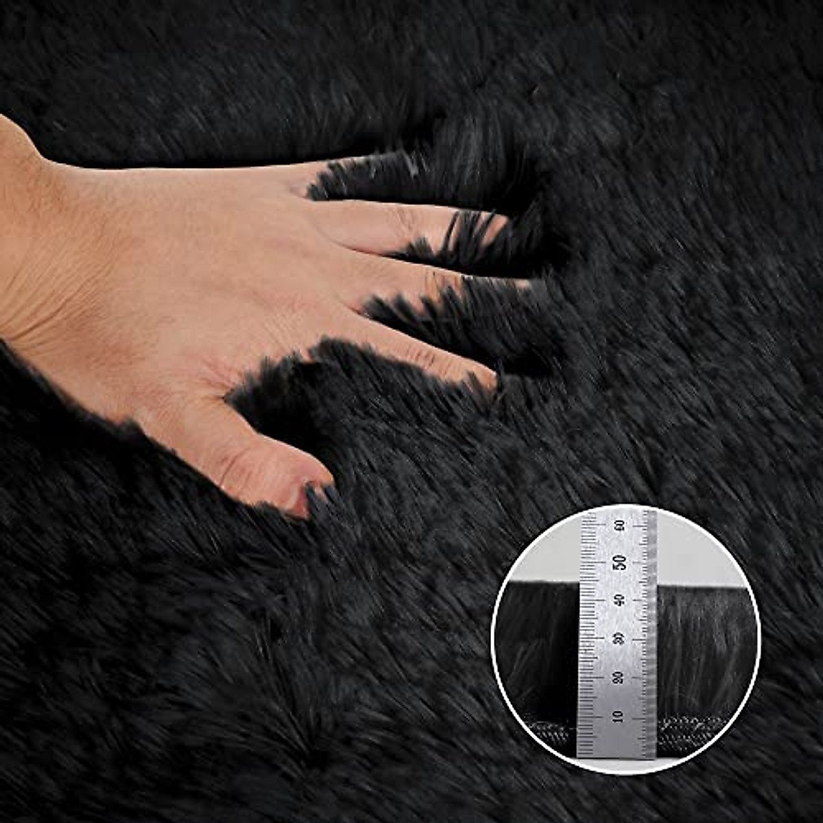 ALAISE Shaggy Area Rug Fluffy Carpets, 3x5 Feet Black Rug for Bedroom Living Room, Upgraded Anti-Slip Durable Memory Foam Throw Rug for Home Decor Kids Room Nursery Dorm Easy to Clean