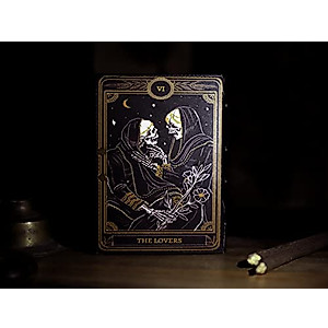 Book of Spells Leather Journal Deckle Edge Paper Grimoire Printed Journal The Lovers Tarot Notebook Spiral Gothic Notebook Skull lover Antique Vintage Leather Journals for Men and Women