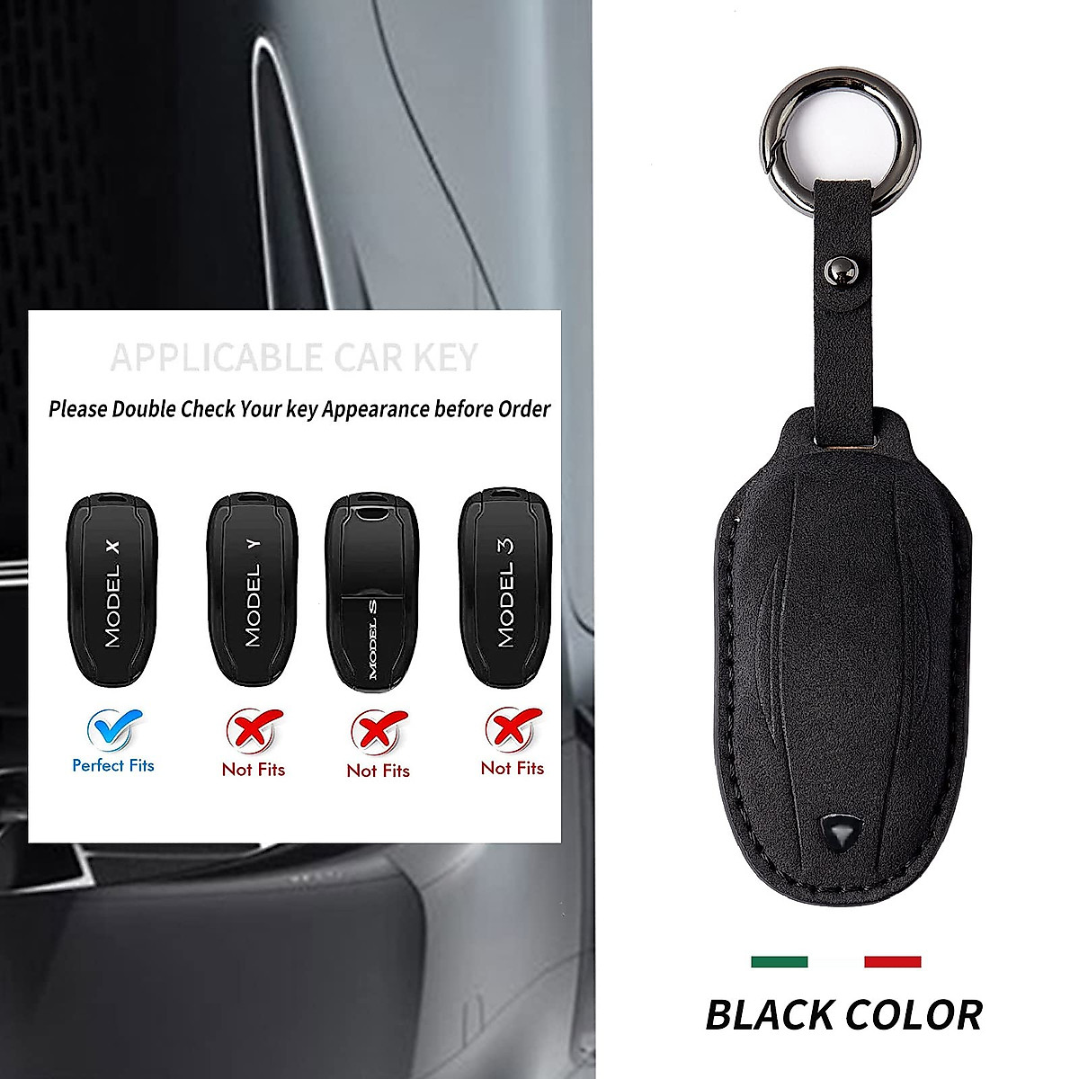 CROWEIPT for Tesla Model X Key Fob Cover Holder Keychain Case Suede Leather for Tesla Model X Smart Remote Accessories