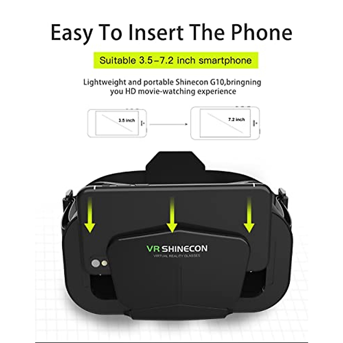 VR SHINECON Virtual Reality VR Headset 3D Glasses VR Goggles for TV, Movies & Video Games, Compatibale iOS & Android Smartphone Within 4.7-7 inch Screen, Black