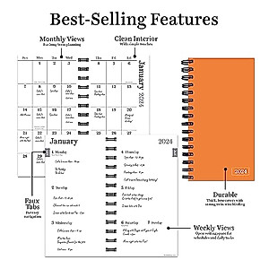 TF PUBLISHING 2024-2025 Citrus Orange 2-Year Small Monthly Pocket Planner | 2-Page Large Calendar Grid and Lined Notes Section in Back | Monthly Day Planner for Purse | 3.5" x 6.5"