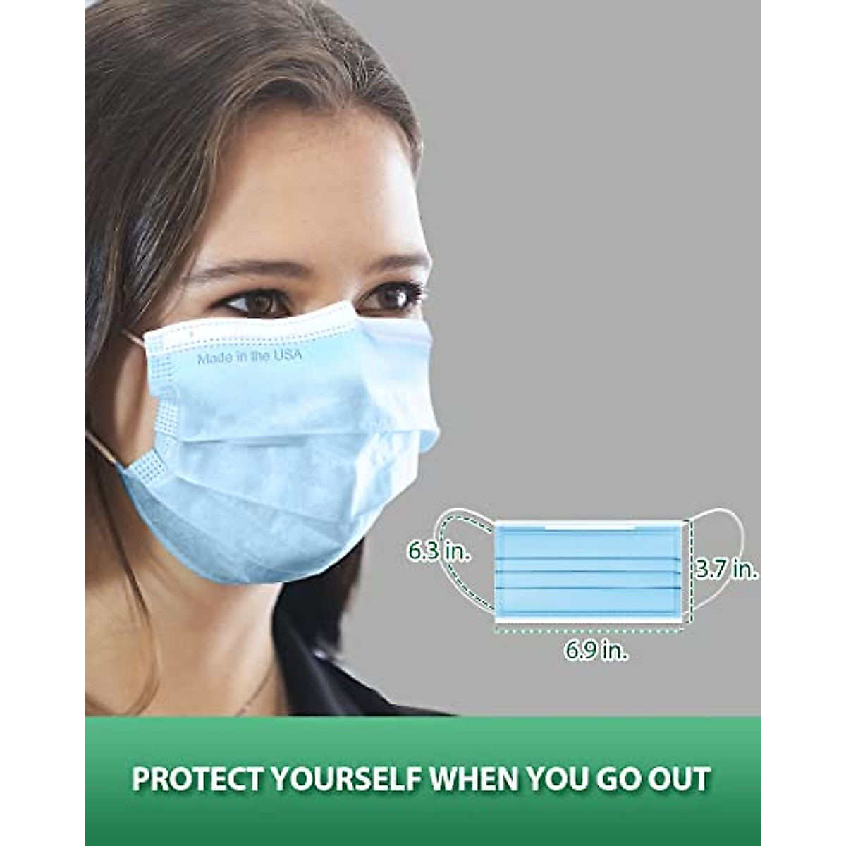 FriCARE Made in USA ECOGUARD Adult ASTM Level 3 Disposable Face Masks, 3 Ply Protection Breathable 50 Pack Elastic Earloop