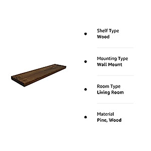 Joel’s Antiques, 2" Thick x 12" Deep, Floating Shelf, Heavy Duty, Easy Hang, Solid Wood, Rustic/Contemporary, USA Handmade, 60", Medium Brown