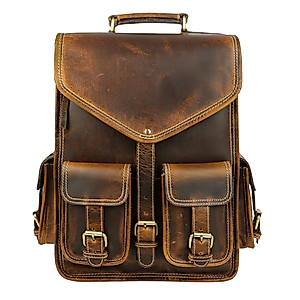 KomalC Leather Backpack Rucksack Travel Laptop Camping School College Bag for Men Women