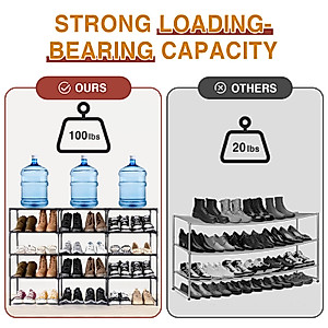 HOUSE AGAIN 5 Tier Long Shoe Rack for Closet, Shoe Shelf 30-Pairs Wide Non-Woven Cloth Max Weight 100LBS, Storage Organize for Floor, Bedroom, Entryways, Garages, Dorm, Apartments, Black