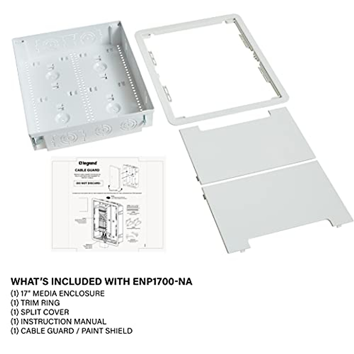 Legrand - OnQ 17 Inch Structured Media Enclosure, Electrical Box, Cable Management Box Dual Purpose In Wall Enclosure for TV Device Storage and Media Distribution, Recessed Media Box, White, ENP1700NA