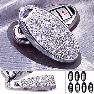 Royalfox(TM) 3 4 5 6 Buttons 3D Bling keyless Entry Remote Smart Key Fob case Cover for Nissan Murano Pathfinder Titan Maxima Sylphy Lannia Livina NV200 Tiida Teana Qashqai Sunny (Silver)