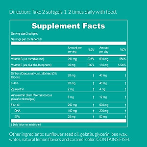 UpNourish AREDS 2+ - Advanced Eye Vitamin Supplement for Macular Health and Dry Eye - Lutein, Zeaxanthin, Saffron, Astaxanthin & DHA - Supports Eye Strain, Pressure, Night Vision - 120 softgels