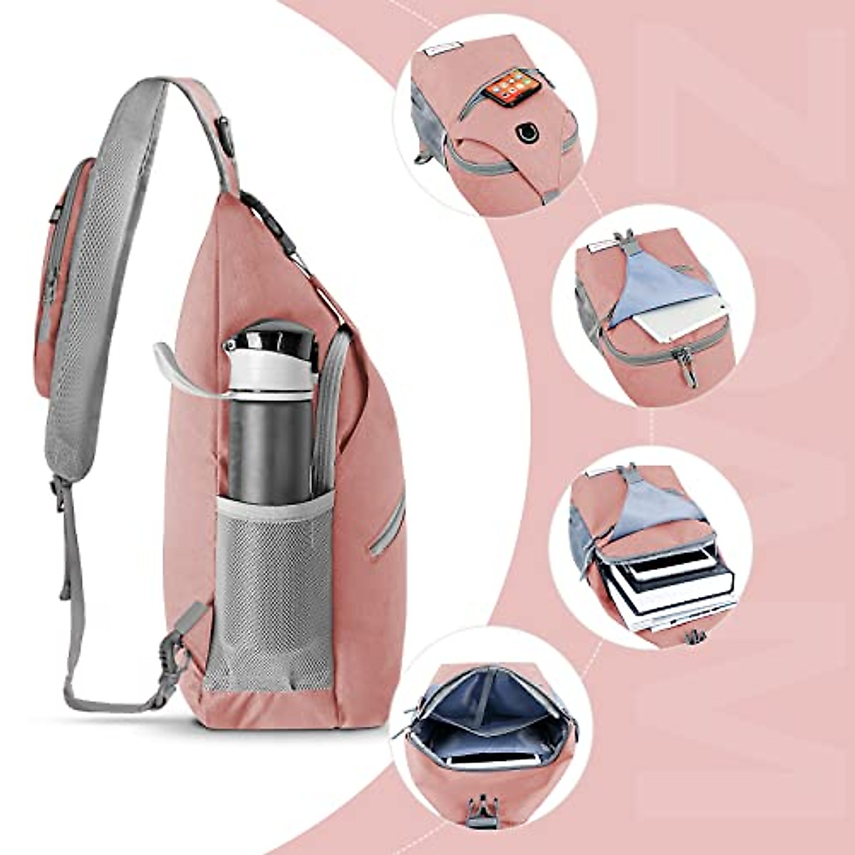 ZOMAKE Sling Bag for Women Men:Small Crossbody Sling Backpack - Mini Water Resistant Shoulder Bag Anti Thief Chest Bag Daypack for Travel Hiking Outdoor Sports,Pink(new)