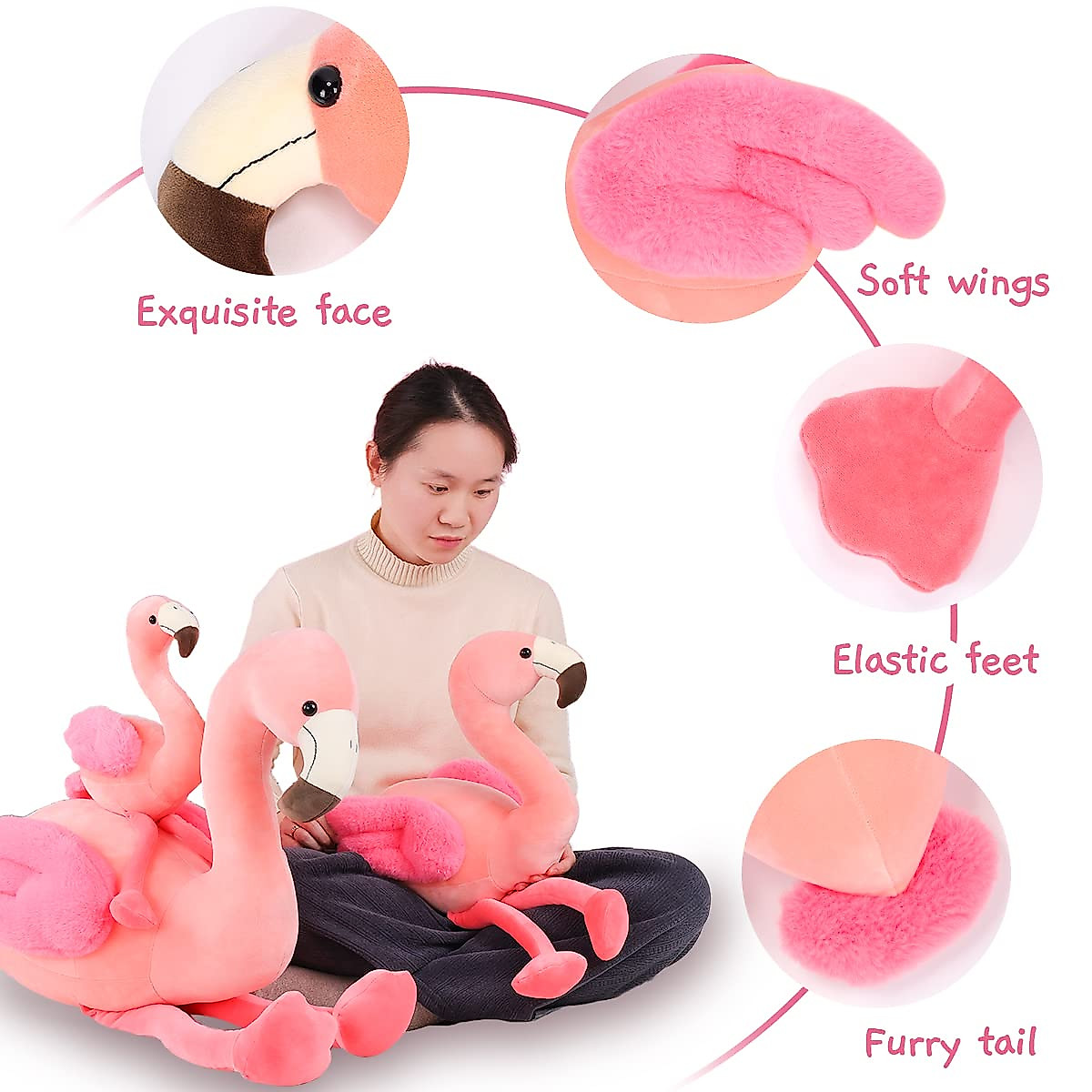 AIXINI 19inch Soft Plush Flamingo Stuffed Animal Toys, Pink Flamingo for Girls Gifts & Decor
