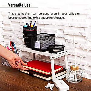 EDNA HOME Cabinet Shelf Organizer, Elegant Stacking Cabinet Rack, 5.5in x 11.8in, Sturdy Plastic Pantry and Counter Shelf for Kitchen, Closet, Bathroom, Bedroom, Office, Made in Europe, 1-Pack