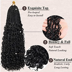 Goddess Box Braids Crochet Hair 10 Inch Bohemian Box Braids Crochet Hair with Curly Ends Boho 3X Synthetic Crochet Braiding Hair for Women (7 pack, 1b#)