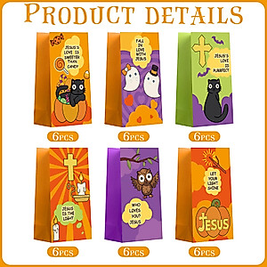 Spakon 36 Pcs Religious Halloween Candy Bag Party Favors with 36 Stickers Trick or Treat Candy Favor Bag Filler Paper Supplies for Religious Halloween Theme Party Decorations Gifts to Friends