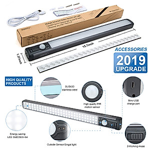 GONOTO 84 LED Closet Light 4W Motion Sensor Closet Lights Rechargeable Under Cabinet Lighting Wireless Wardrobe Light for Closet,Kitchen 4000K 2500mAh Battery Powered Closet Light bar (ON/Off/AUTO)