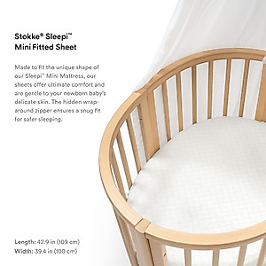 Stokke Sleepi Mini Fitted Sheet, Fans Grey - Soft Sheets for Sweet Dreams - Made for The Oval Sleepi Mini Mattress - Safe, Stylish & Washable - 100% Fine Cotton Percale