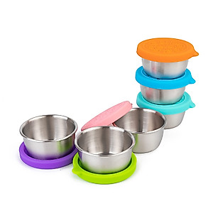 Agirlvct 6 Pack Salad Dressing Container To Go,Sauce Cups with Silicone Lid, Reusable Stainless Steel Small Condiment Containers, 1.6oz Leak-proof Dipping Food Container for Lunch Box Office School