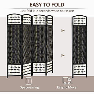 HOMCOM 4 Panel Room Divider, Folding Privacy Screen, 5.6' Room Separator, Wave Fiber Freestanding Partition Wall Divider, Black
