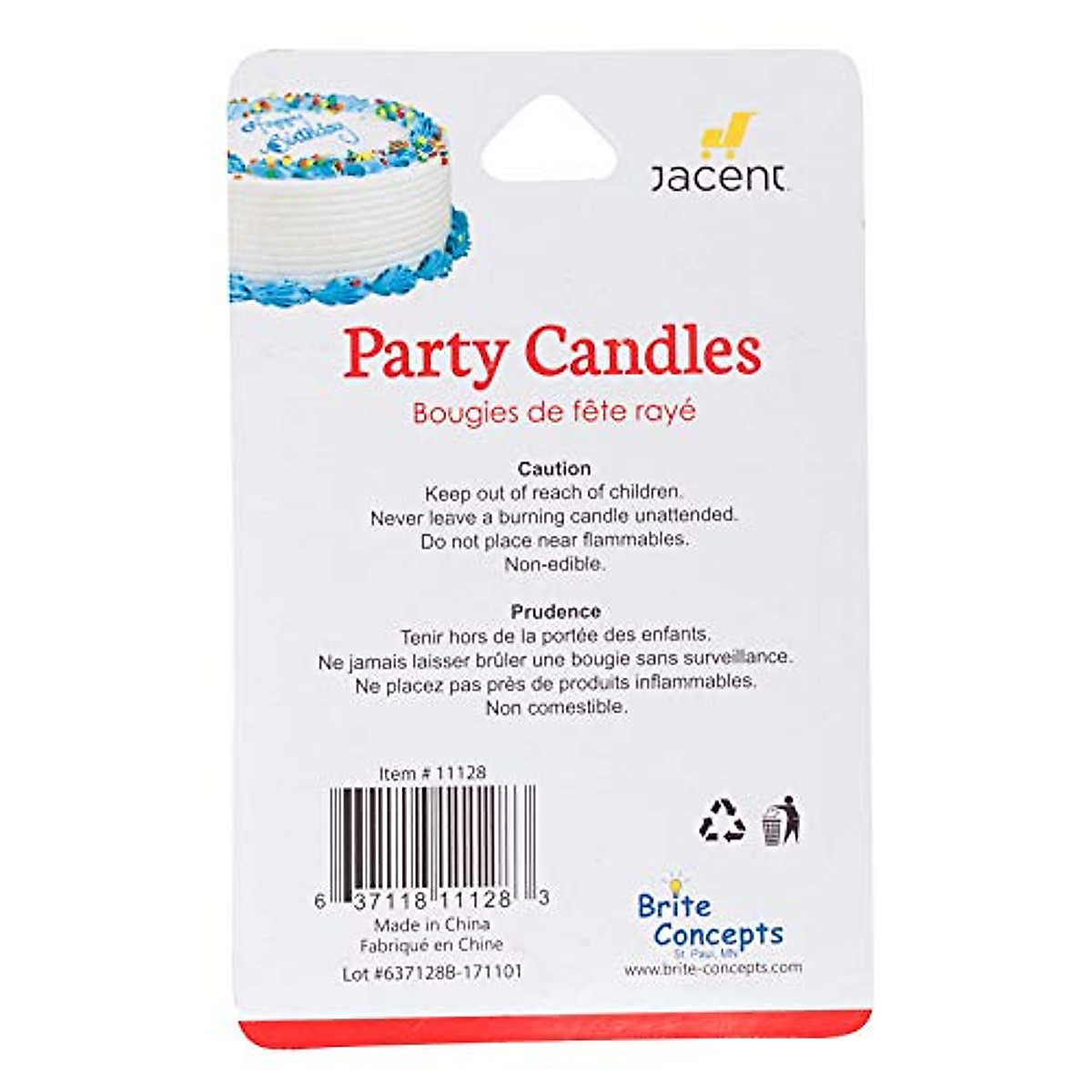 Jacent Multicolored Elegant Striped Birthday Candles, 24 Count per Package, 1-Pack