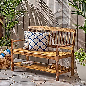 Christopher Knight Home Cody Outdoor Acacia Wood Bench with Shelf, Teak Finish