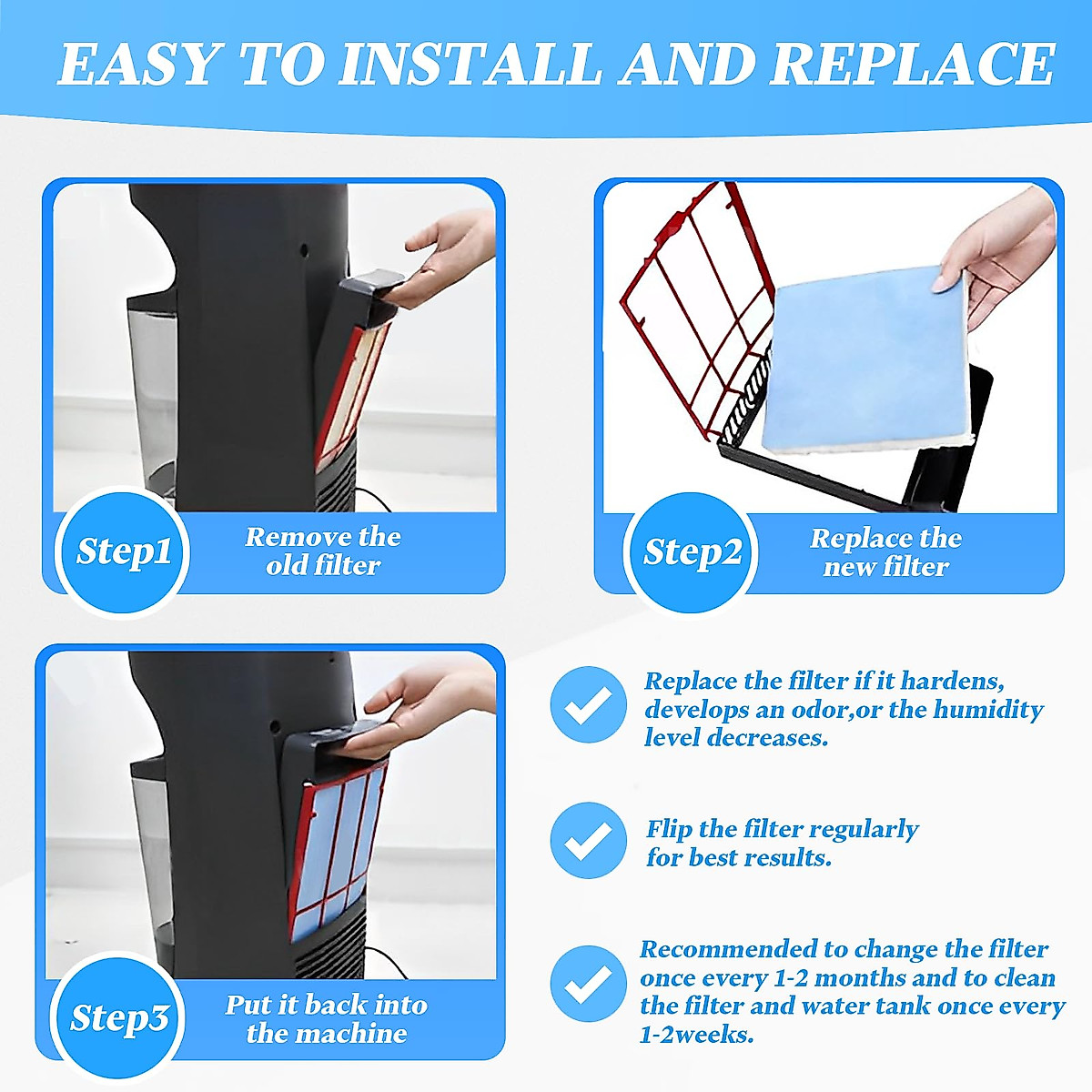 getalong HFT600 Replacement Wick Humidifier Filter Compatible for Honeywell HEV615, HEV620,HFT600, HFT600T, HFT600PDQ Humidifier, HFT600 Replacement Wicking T, 4Pack (Blue)