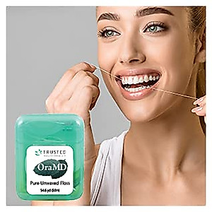 OraMD Oral Care Pure Unwaxed Dental Floss 54.6 Yards - Chemical Free, Shred Resistant - Unscented and Ultraclean Plaque Removal - Teeth and Gum Protection for Adults - Pack of 6