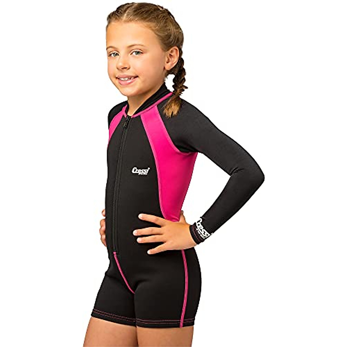 Cressi Kids Swimsuit Long Sleeve, Black/Pink, XL, X-Large