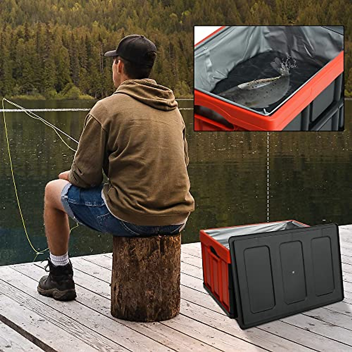 Endynino 2-Pack Collapsible Plastic Crates Storage with 2 Waterproof Bag & Lids, Storage Bins, 44 Quart Container Box Crates with Handle for Camping, Travel, Groceries, Sports, Home, Toy(Large)