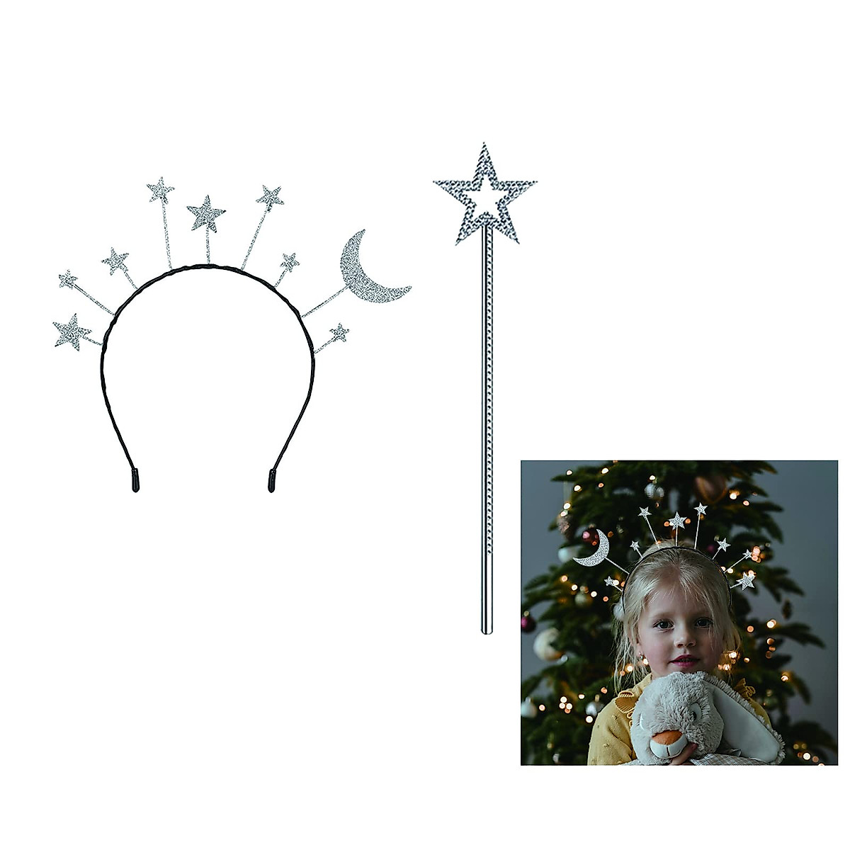 Tawecrew Glitter Star Moon Headband, Star Wand,Party Hair Hoop for Women Girls