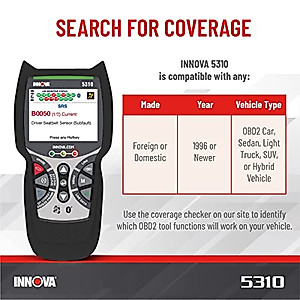 INNOVA 5310 - OBD2 Scanner Diagnostic Tool - Read/Erase ABS/SRS Codes, Reset Oil Light, Live Data, Battery/Alternator Test