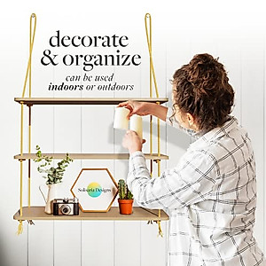 Solisaria Designs Hanging Wall Shelves, 17" Modern Decorative Floating Shelves, Display Organizer for Bedroom, Bathroom, Living Room Corner Shelf, Rustic Wall Decor for Bedroom