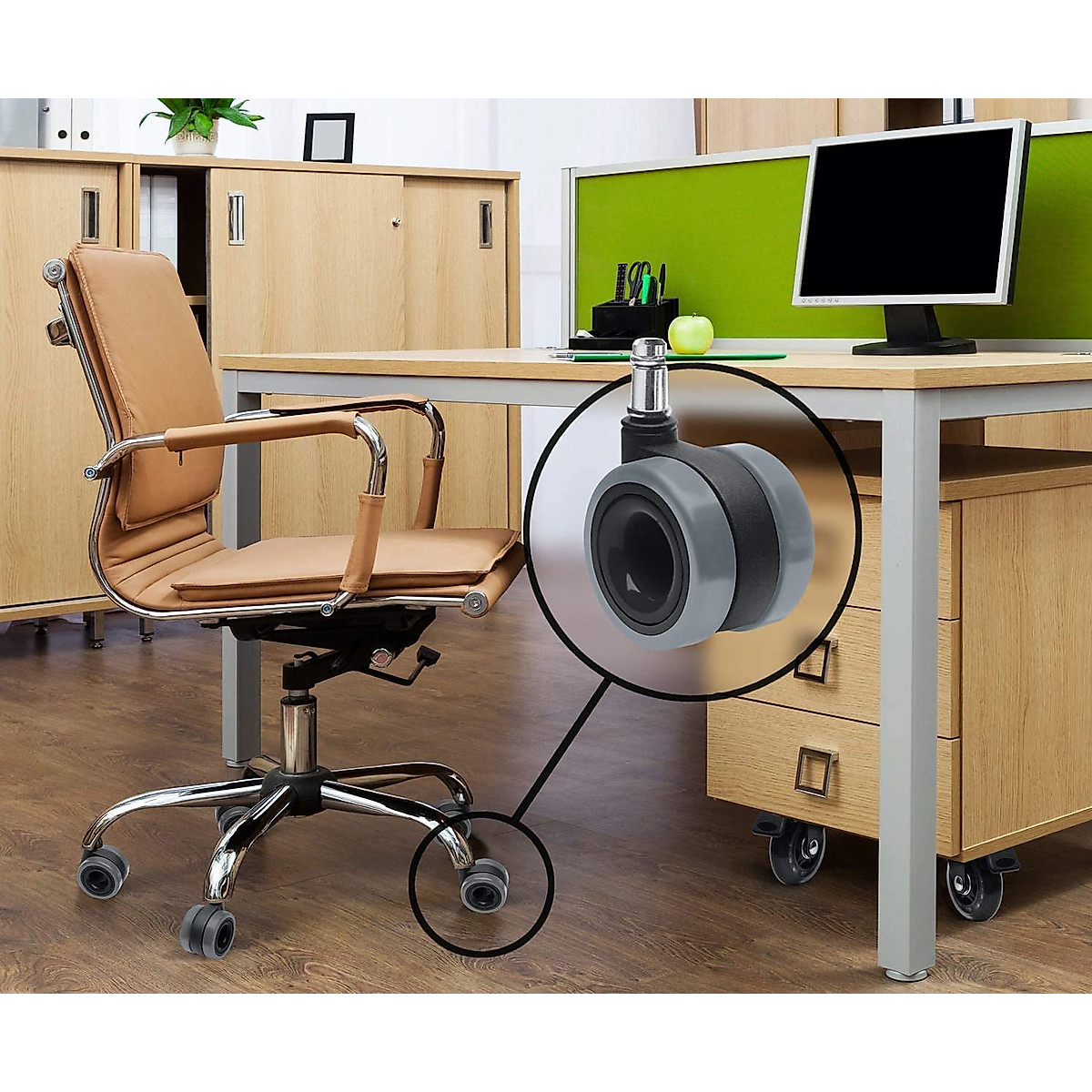 Slipstick CB685 Dual Bearing Rubber Office Chair Caster Wheels (Set of 5 Castors) Universal Fit Replacement Chair Casters for Hardwood Floors & Carpet, 2-3/8” Twin Rollers, 7/16 Inch Stem