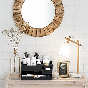 Hiceeden Acrylic Hair Tool Organizer Countertop, Hair Dryer Holder with 2 Drawer, Bathroom Vanity Accessories Storage Stand for Blow Dryer, Hair Brush, Straightener, Black