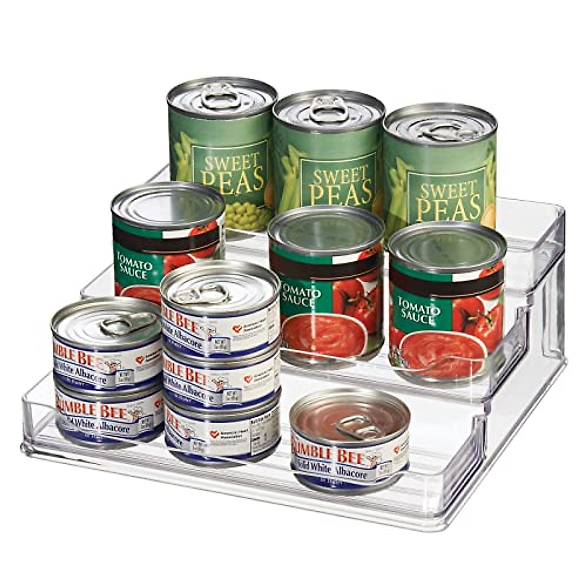 mDesign Plastic Kitchen 3-Tier Spice Rack Holder, Storage Organizer for Cabinet, Counter, Pantry, Shelf, Hold Spices, Seasoning, Jars, Canned Food, Appliances - Ligne Collection - 2 Pack - Clear