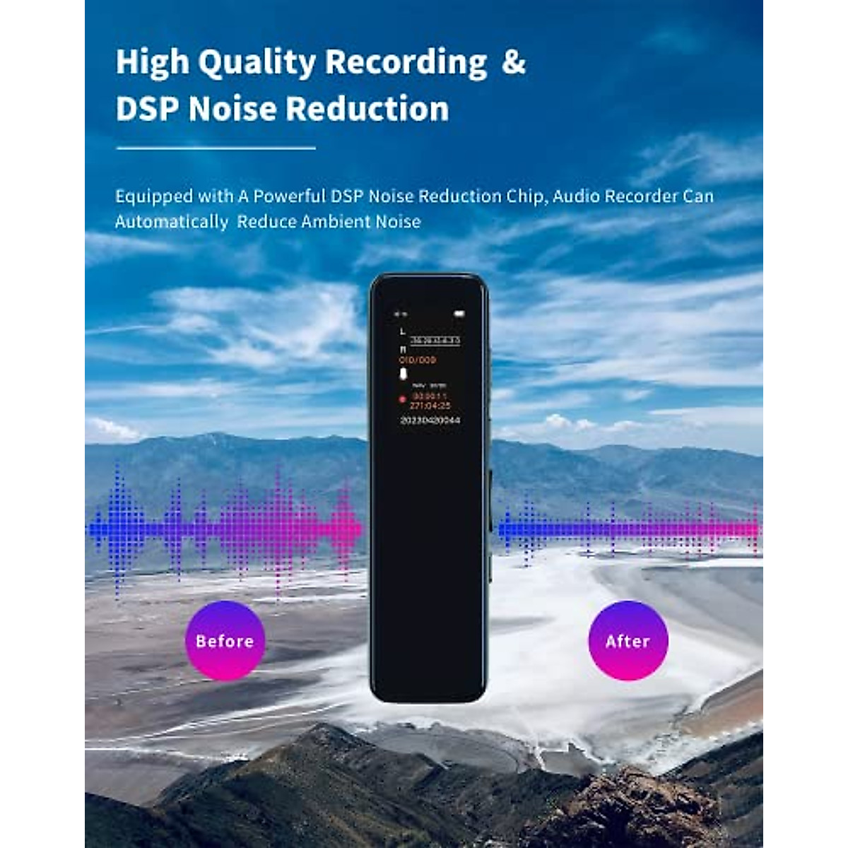 64GB Digital Voice Recorder with Playback,Tape Recorder, Audio Recorder with Noise Reduction, MP3 Player, HD Recording, Voice Activated Recording Device Dictaphone Sound for Lecture,Meetings,Class