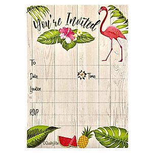 25 Flamingo Party Invitations With Envelopes, Pineapple & Watermelon. For Birthdays, Baby & Bridal Showers & Beach Parties. Thick & Non Coated Cardstock For Use With Any Pen.
