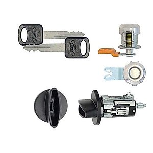 Fast Auto Keys NEW Fits Select Ford Lincoln Ignition Switch Lock Cylinder + Pair (2) Door Lock Cylinder W/2 Ford Oval Logo Keys & Key Chain