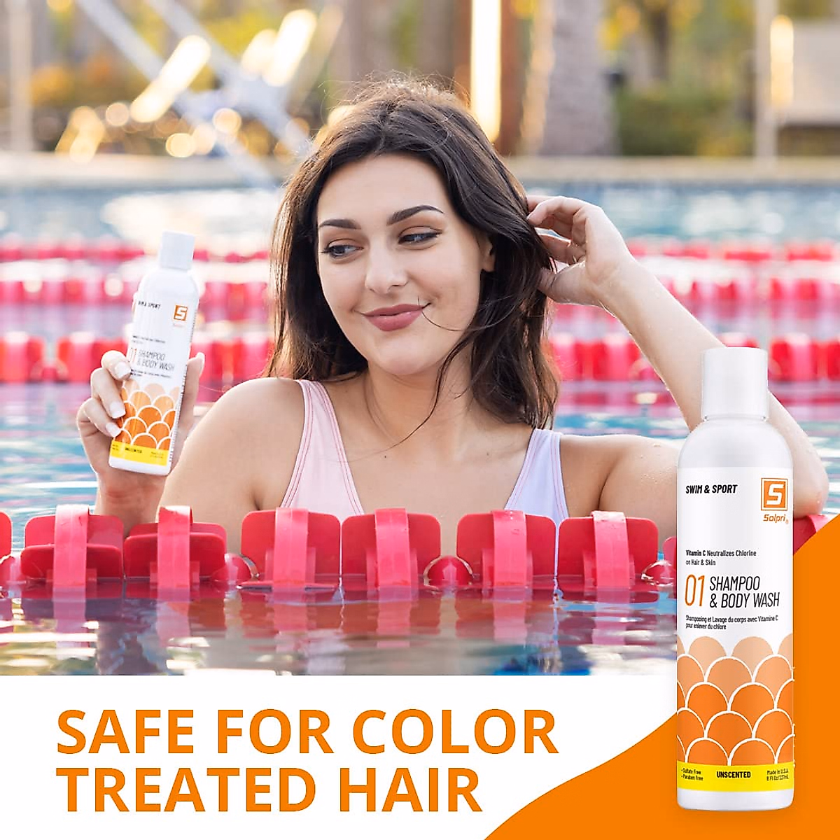 Solpri Swimmers Chlorine Swim Shampoo and Body Wash for Kids & Adults - Unscented with Vitamin C, 8 Fl Oz