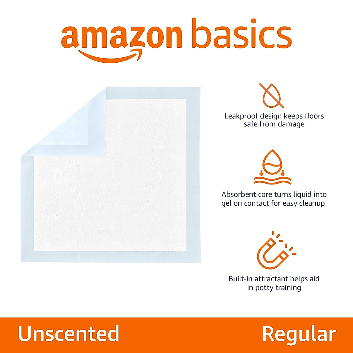 Amazon Basics Dog and Puppy Pee Pads with Leak-Proof Quick-Dry Design for Potty Training, Standard Absorbency, Regular Size, 22 x 22 Inches, Pack of 150, Blue & White