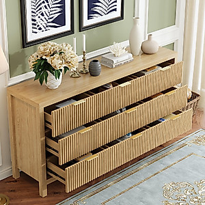 JZXSHD 9 Drawers Dresser, Modern Large Chest Mid Century Modern Dresser TV Stand, Storage Organizer Dresser with Solid Natural Wood Legs for Bedroom, Living Room, Hallway, Natural Oak