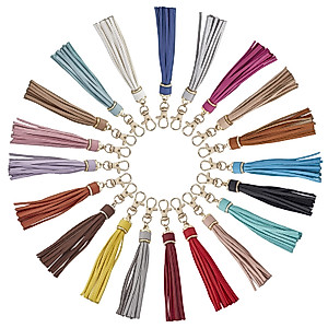 WADORN 20 Colors Leather Tassel Keychain, 5.9inch Leather Tassel Pendants Multicolor Tassel Charm Handbag Cellphone Key Decoration Tassel Charms with Clasp DIY Jewelry Craft Key Ring Accessories