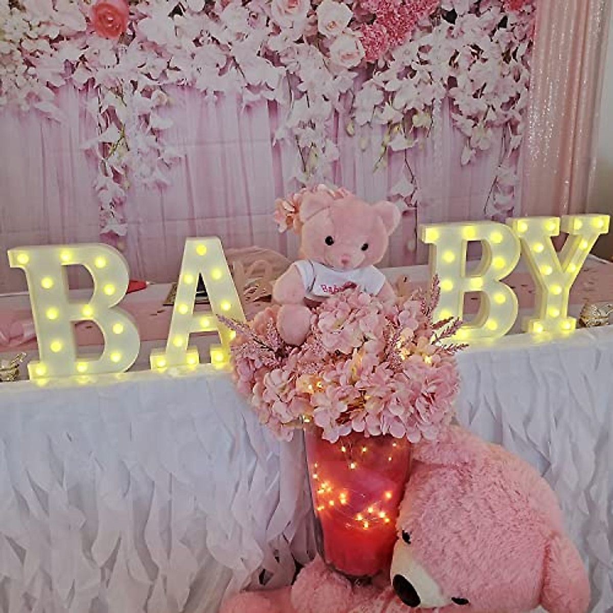 ZUOKEMY 4 LED Baby Marquee Logo Light, Large Baby Monogram Decorative Light, Warm White Glowing Letters Perfect for Baby Shower Party, Birthday Party, Home Bedroom Nursery Table Wall Decor (Baby)
