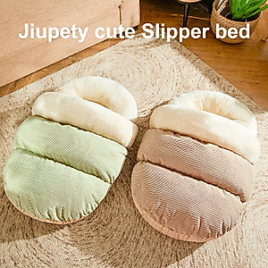 Jiupety Cat Bed Cave for Indoor Cats, Cute Slipper Cat Cave Bed, Washable Small Dog Cave Bed, Soft Plush Cat House Bed for Puppy and Kitten, Anti Slip Warm Pet House Nest, M 15lbs, Champagne.