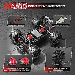 DEERC 9500E 1:16 Scale All Terrain RC Car, 4x4 High Speed Electric Vehicle, 2.4Ghz Off-Road Remote Control Truck with 2 Batteries, 35+ KMH Monster Truck for for Adults Kids